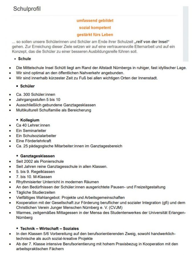 Schulprofil – Mittelschule Insel Schütt